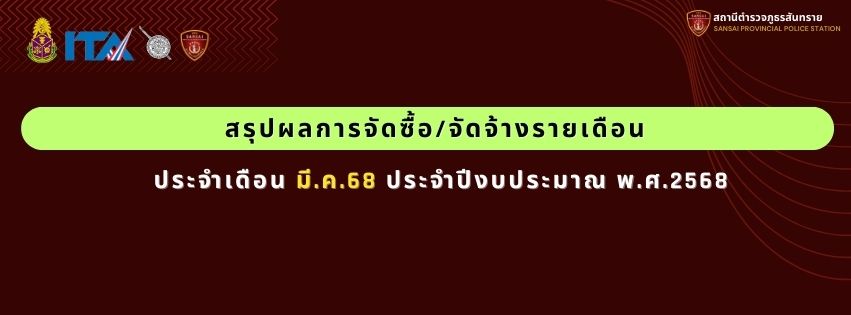 O15 สรุปผลการจัดซื้อจัดจ้างรายเดือน - สถานีตำรวจภูธรสันทราย จังหวัดเชียงใหม่